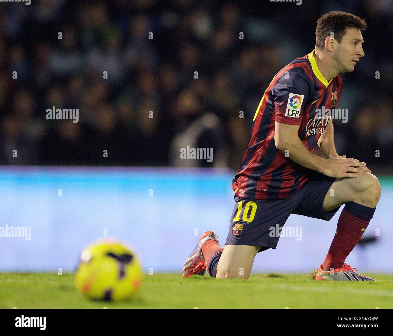 FC Barcelona's Lionel Messi from Argentina gestures during a Spanish La ...