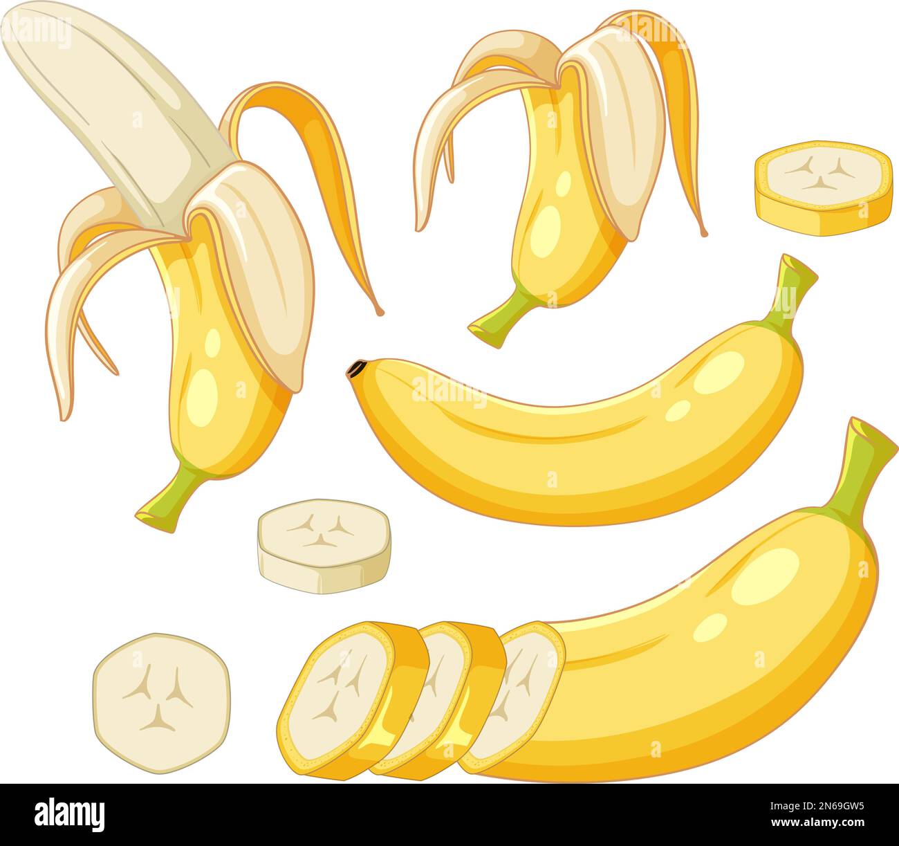 Ripe bananas in whole and sliced illustration Stock Vector Image & Art ...
