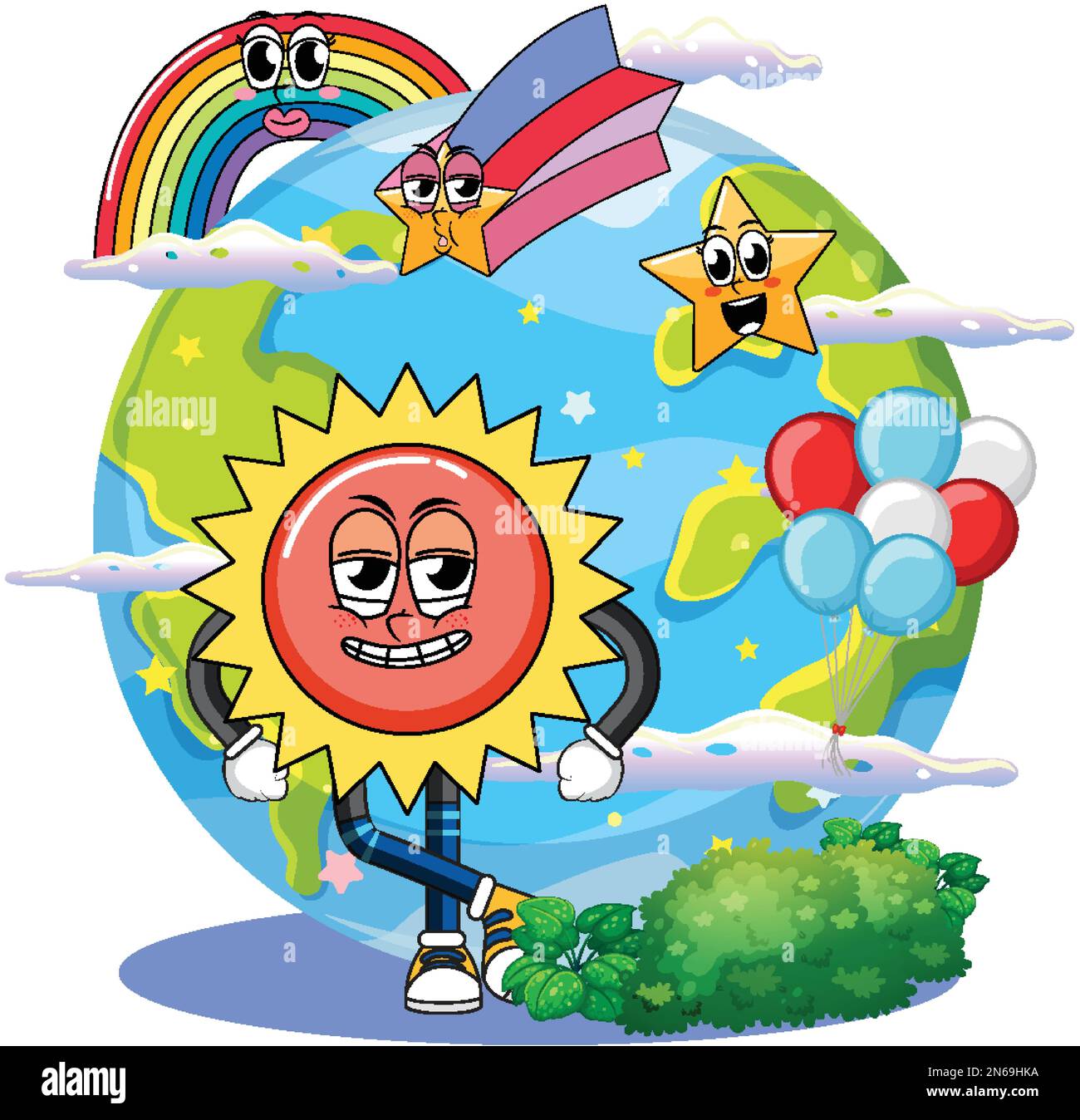 Earth globe with funny cartoon characters illustration Stock Vector ...