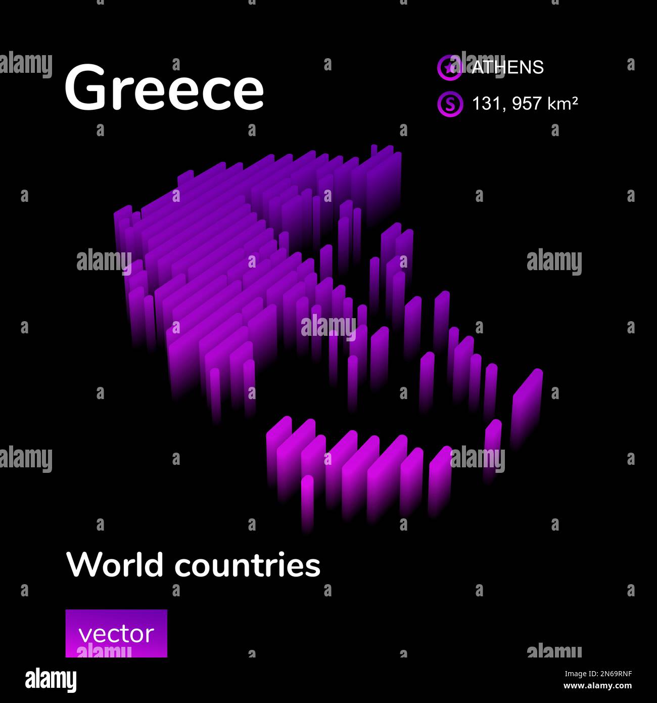 Greece 3D map. Stylized neon digital isometric striped vector Map of ...