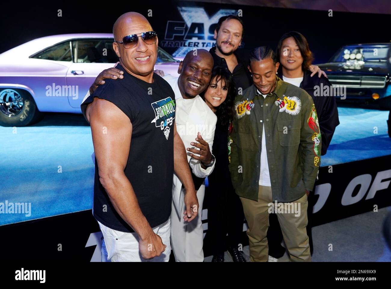 From left, "Fast X" cast members Vin Diesel, Tyrese Gibson and Michelle ...