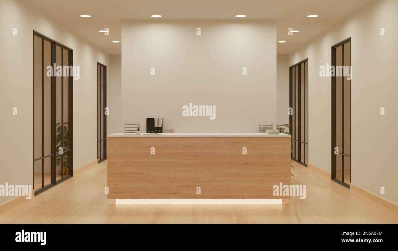 Luxury and contemporary lobby area interior design in white and wood ...