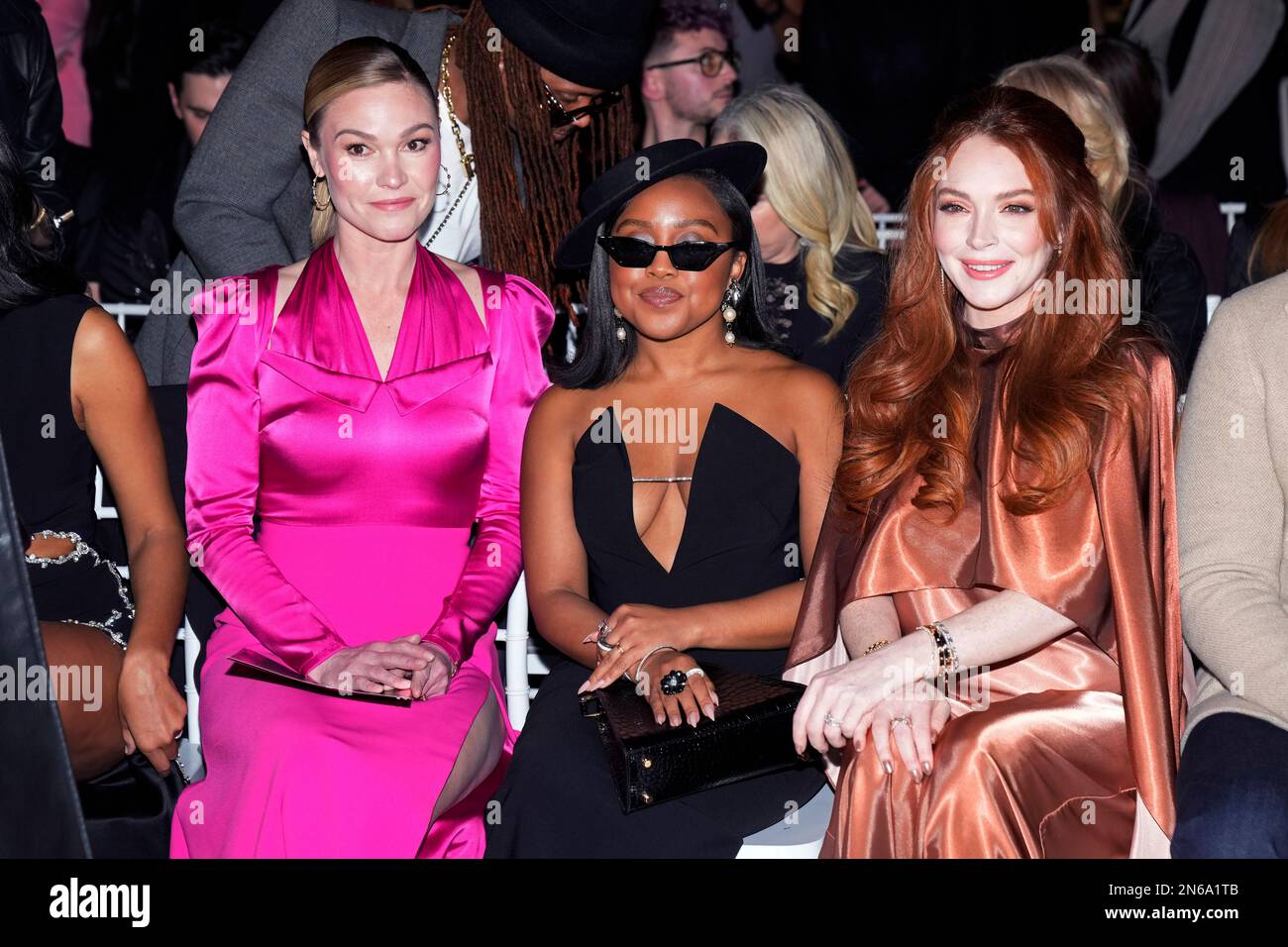 Julia Stiles, from left, Quinta Brunson and Lindsay Lohan attend the ...