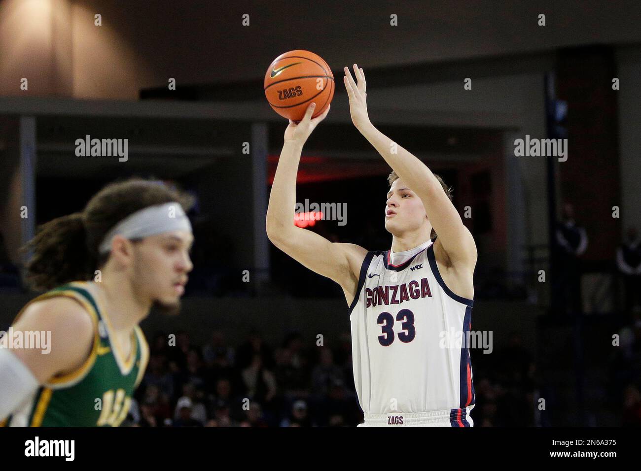 Gonzaga forward Ben Gregg (33) shoots during the second half of an NCAA ...