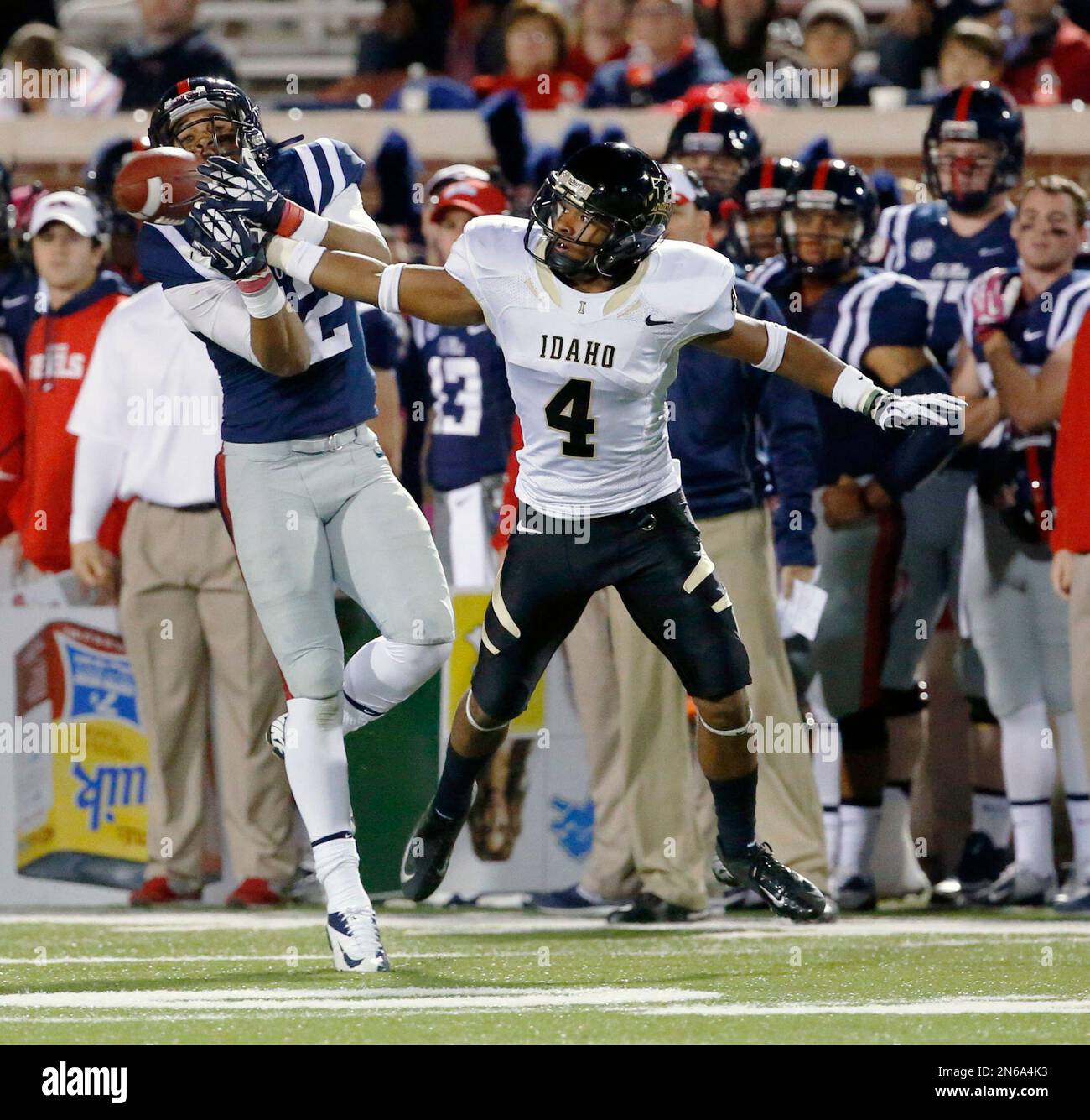 Idaho cornerback Jayshawn Jordan (4) breaks up a pass intended for ...