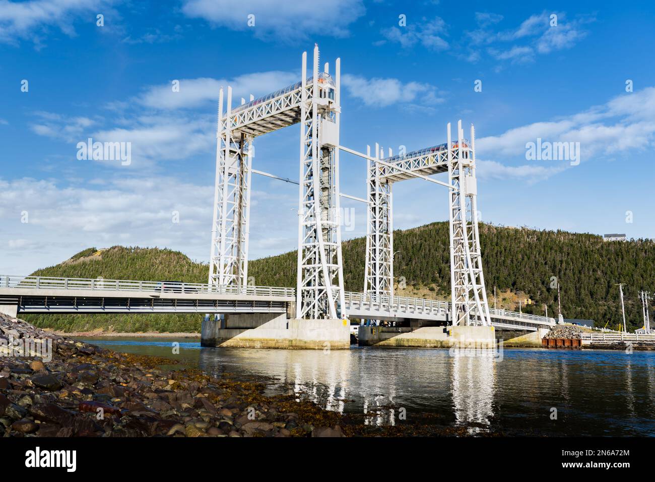 The Sir Ambrose Shea Lift Bridge standing tall over a body of water ...