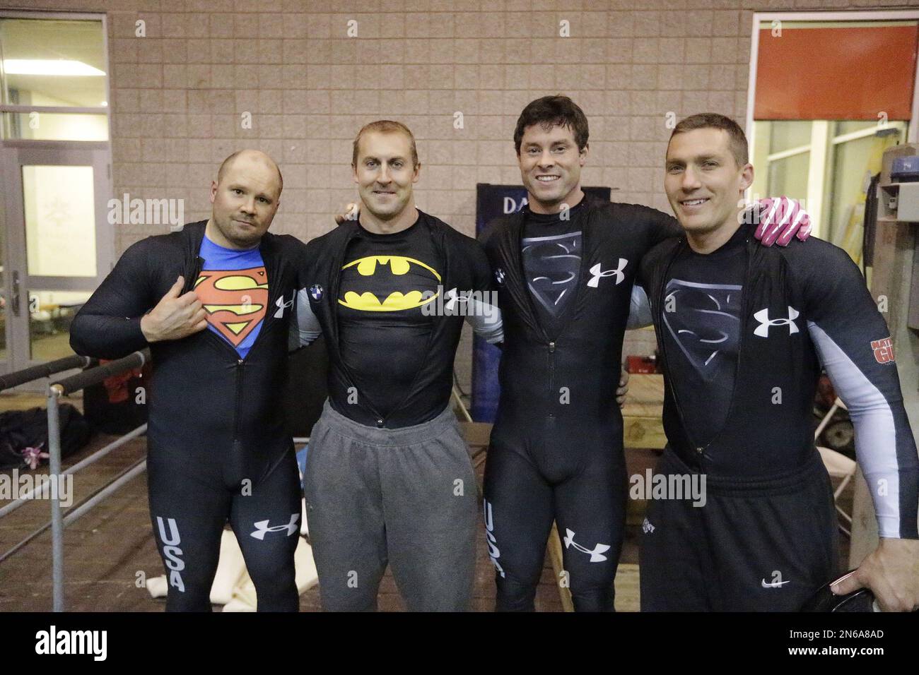 From left to right, Steve Holcomb, Curt Tomasevicz, Steve Langton and Chris Fogt pose for a ...