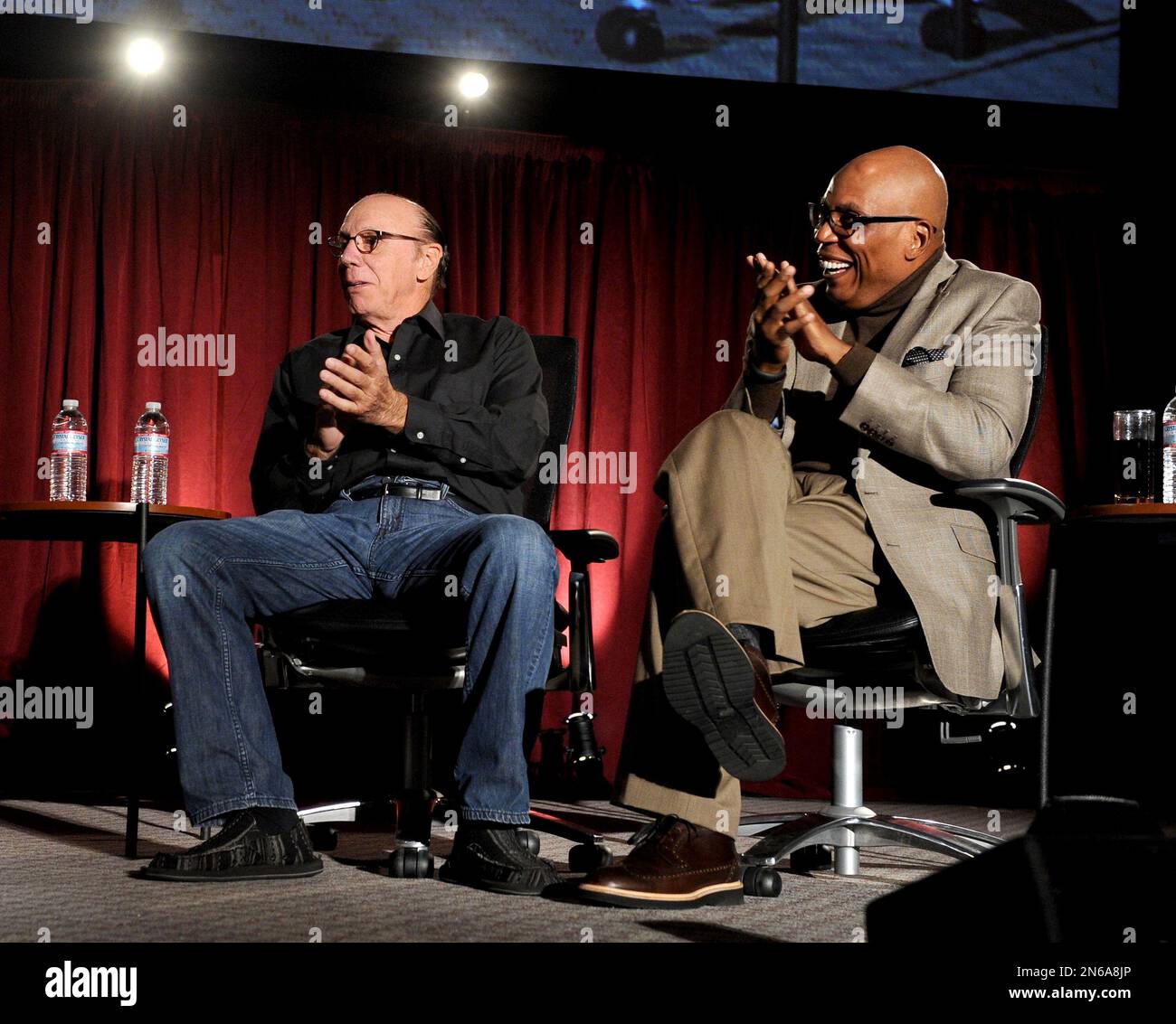 From left, actor Dayton Callie and director/executive producer Paris ...