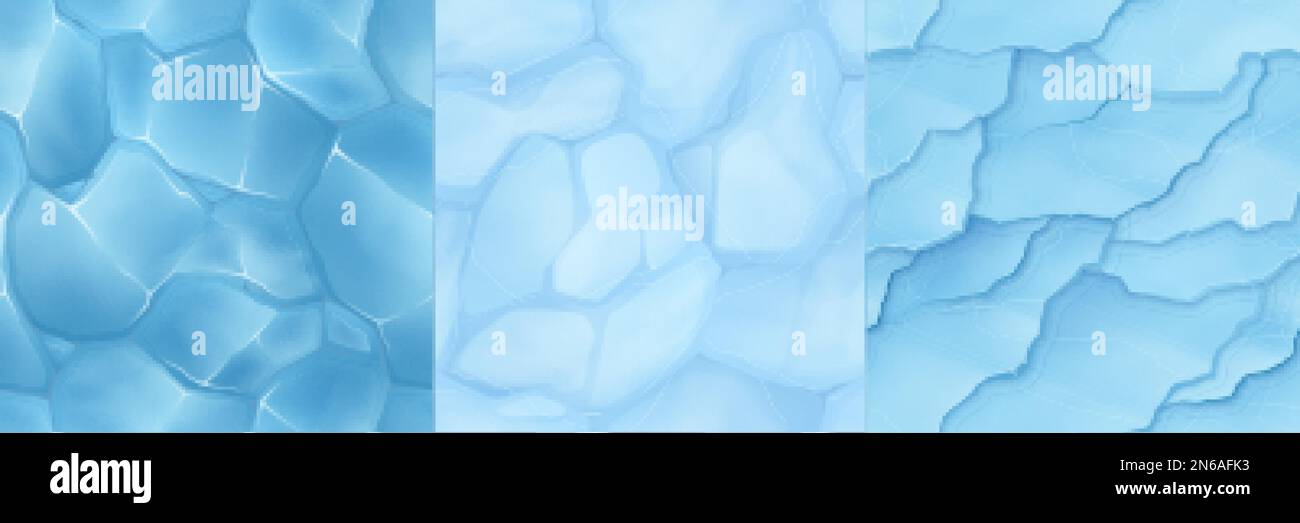 Vector cartoon crack ice game seamless background texture set. Winter ...