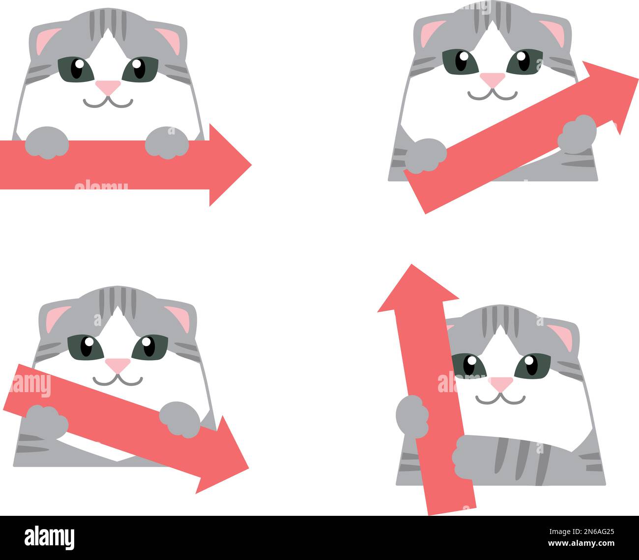 Arrow set pointing in 4 directions of a cute cat. Illustration of a ...