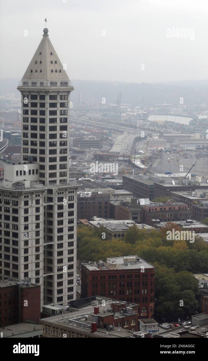 In this photo taken Wednesday, Oct. 16, 2013, the Smith Tower is seen ...