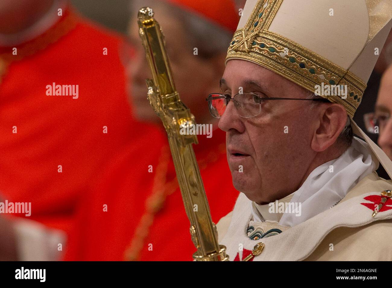 Pope Francis arrives for a ceremony to ordain new bishops, in St. Peter ...