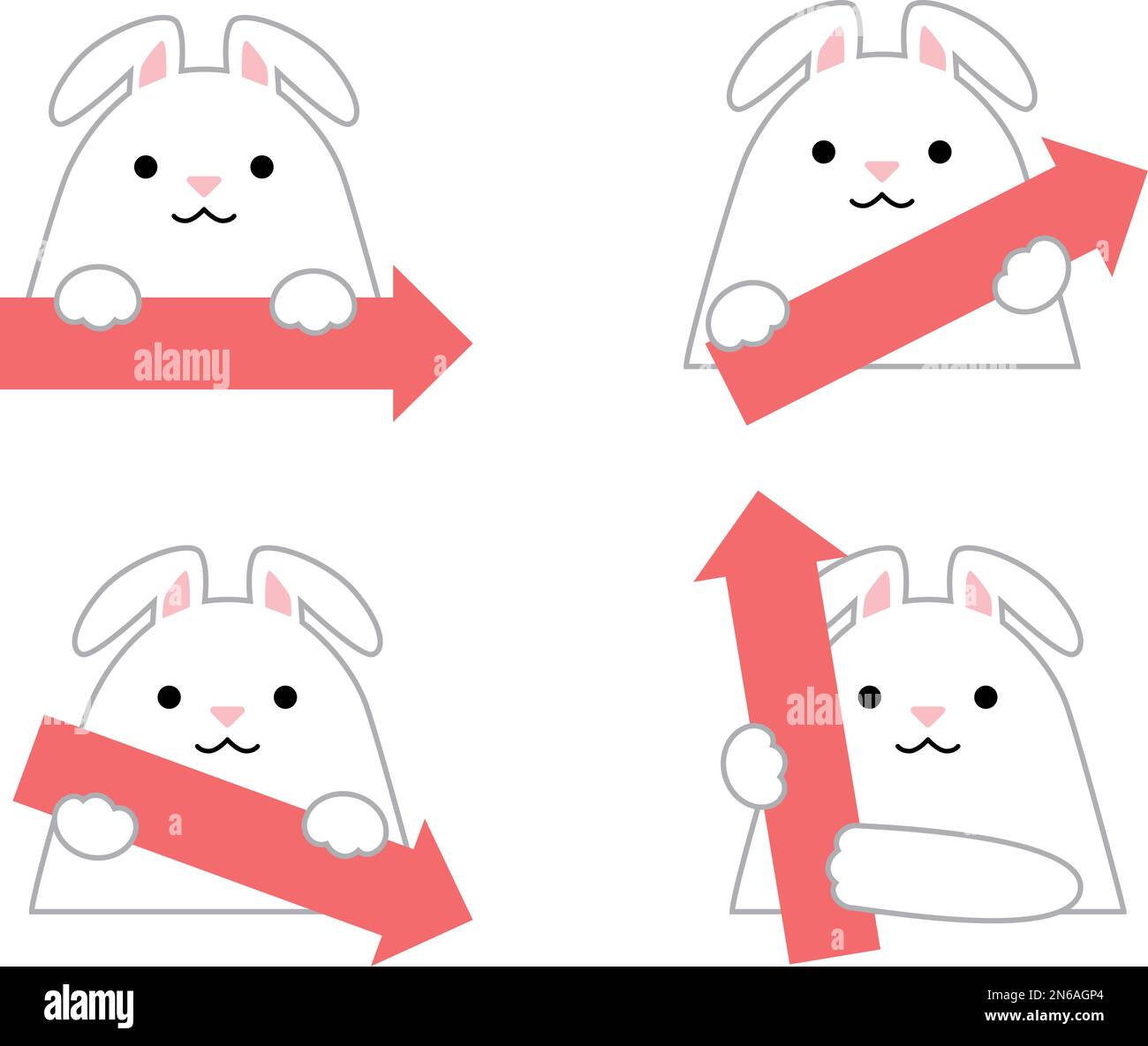 Arrow set pointing in 4 directions of a cute white rabbit. Illustration ...
