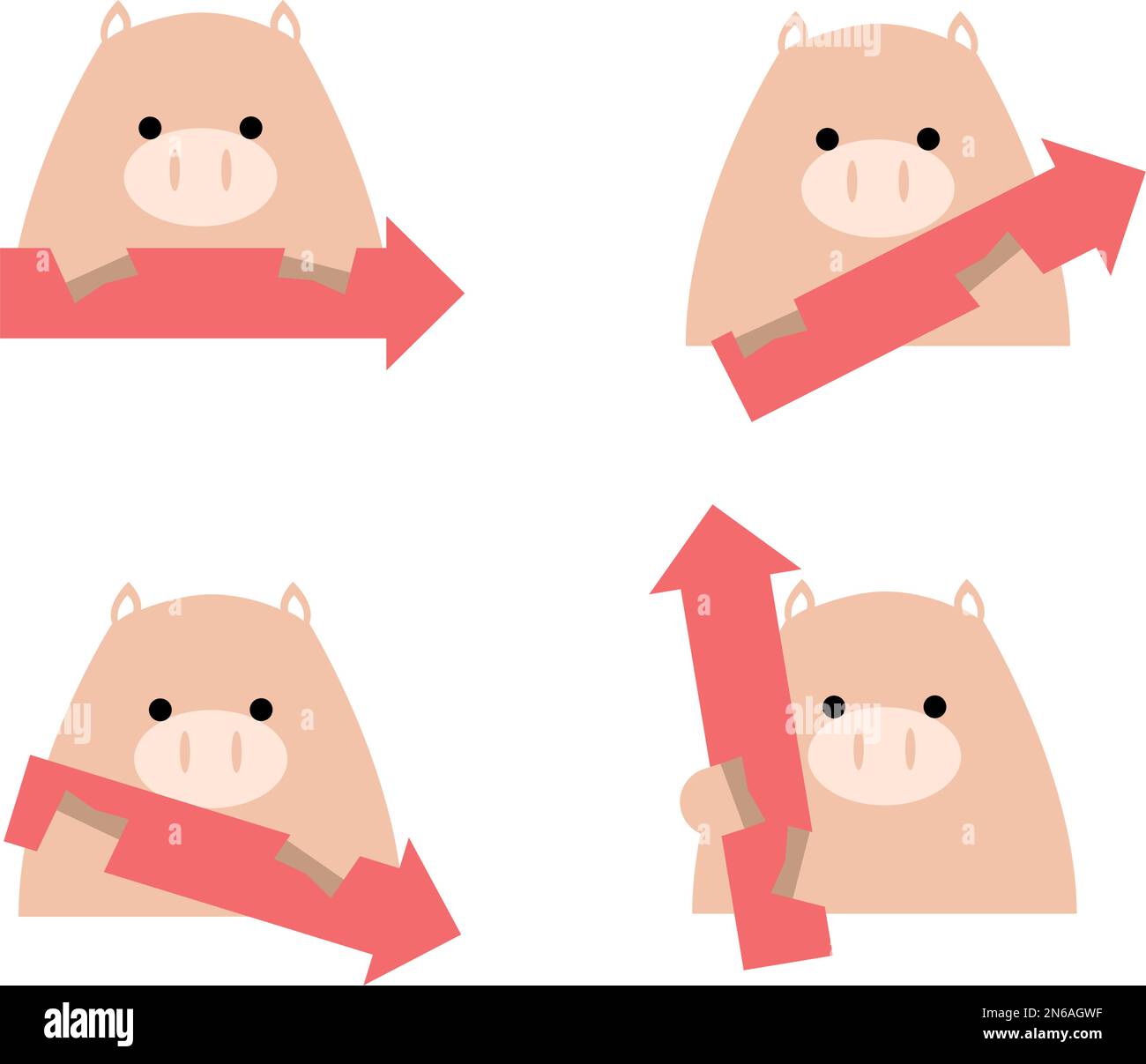 Arrow set pointing in 4 directions of a cute pig. Illustration of a ...