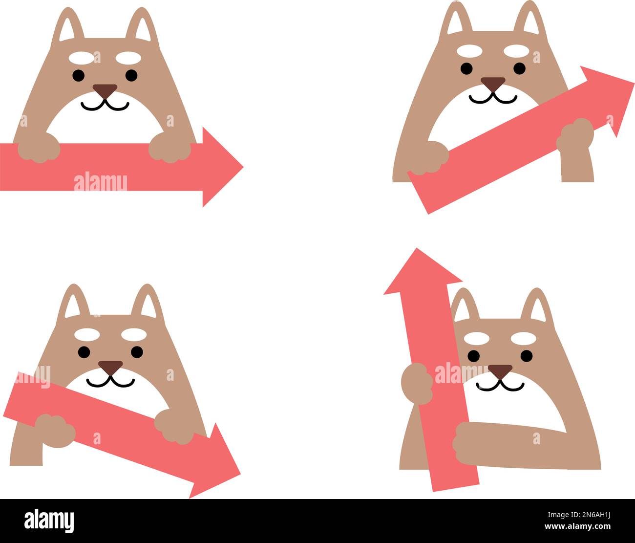Arrow set pointing in 4 directions of a cute Shiba Inu. Illustration of ...