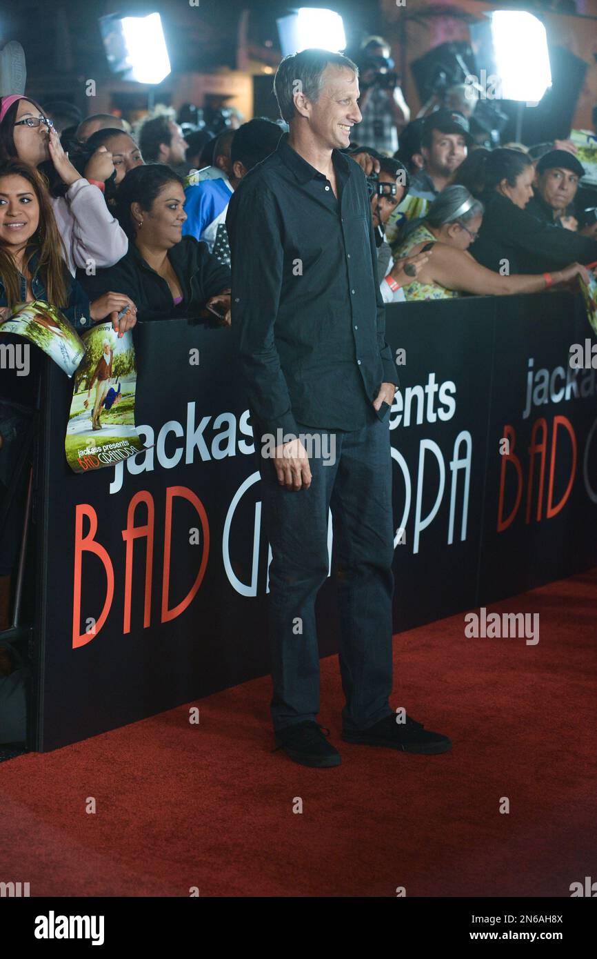 Tony Hawk arrives at the premiere of "Jackass Presents Bad Grandpa" at ...