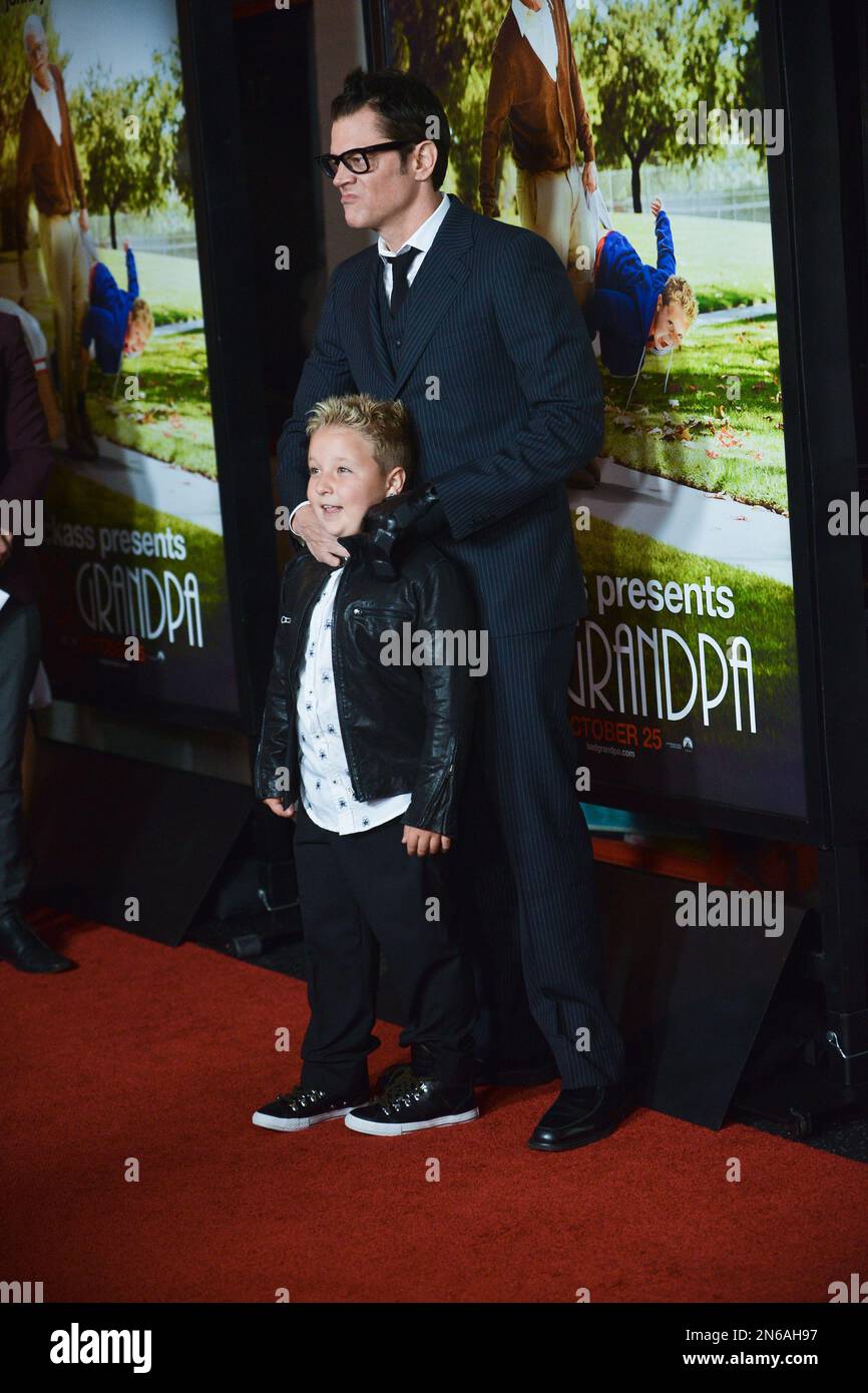 Johnny Knoxville, rear and Jackson Nicoll arrive at the premiere of ...