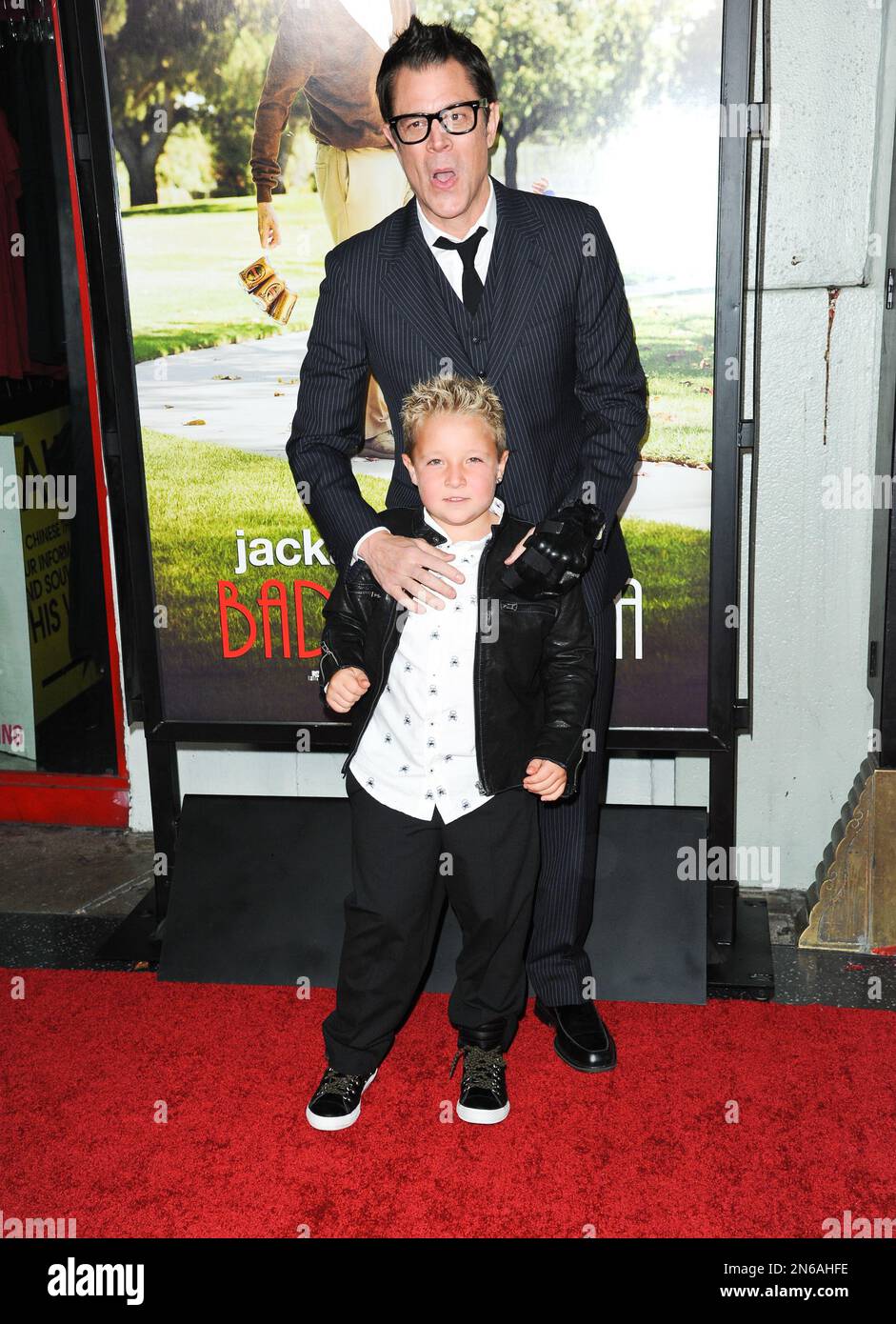 Johnny Knoxville, rear and Jackson Nicoll arrive at the premiere of ...