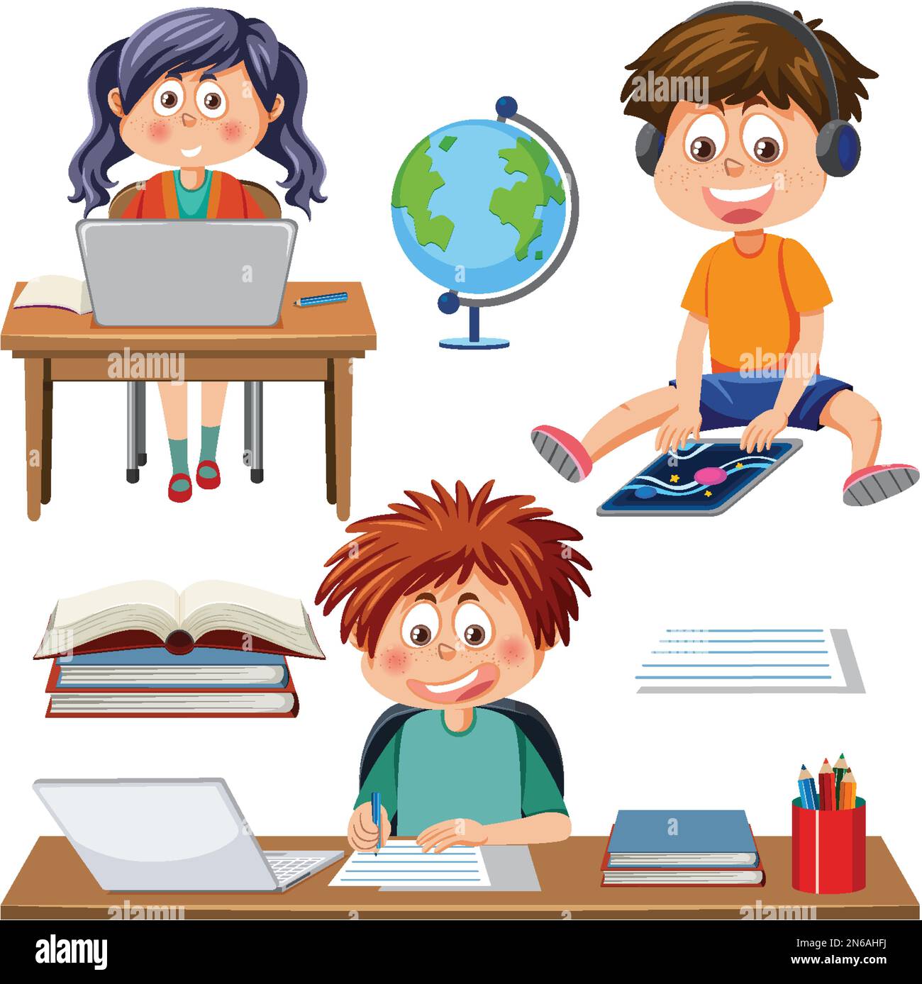 Set of student cartoon character illustration Stock Vector Image & Art ...