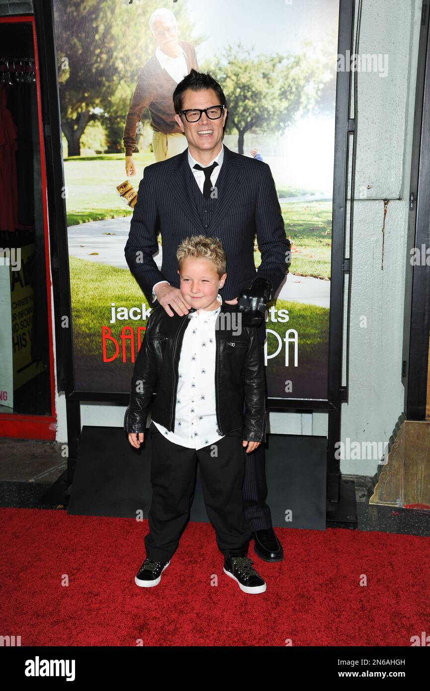 Johnny Knoxville, rear and Jackson Nicoll arrive at the premiere of ...