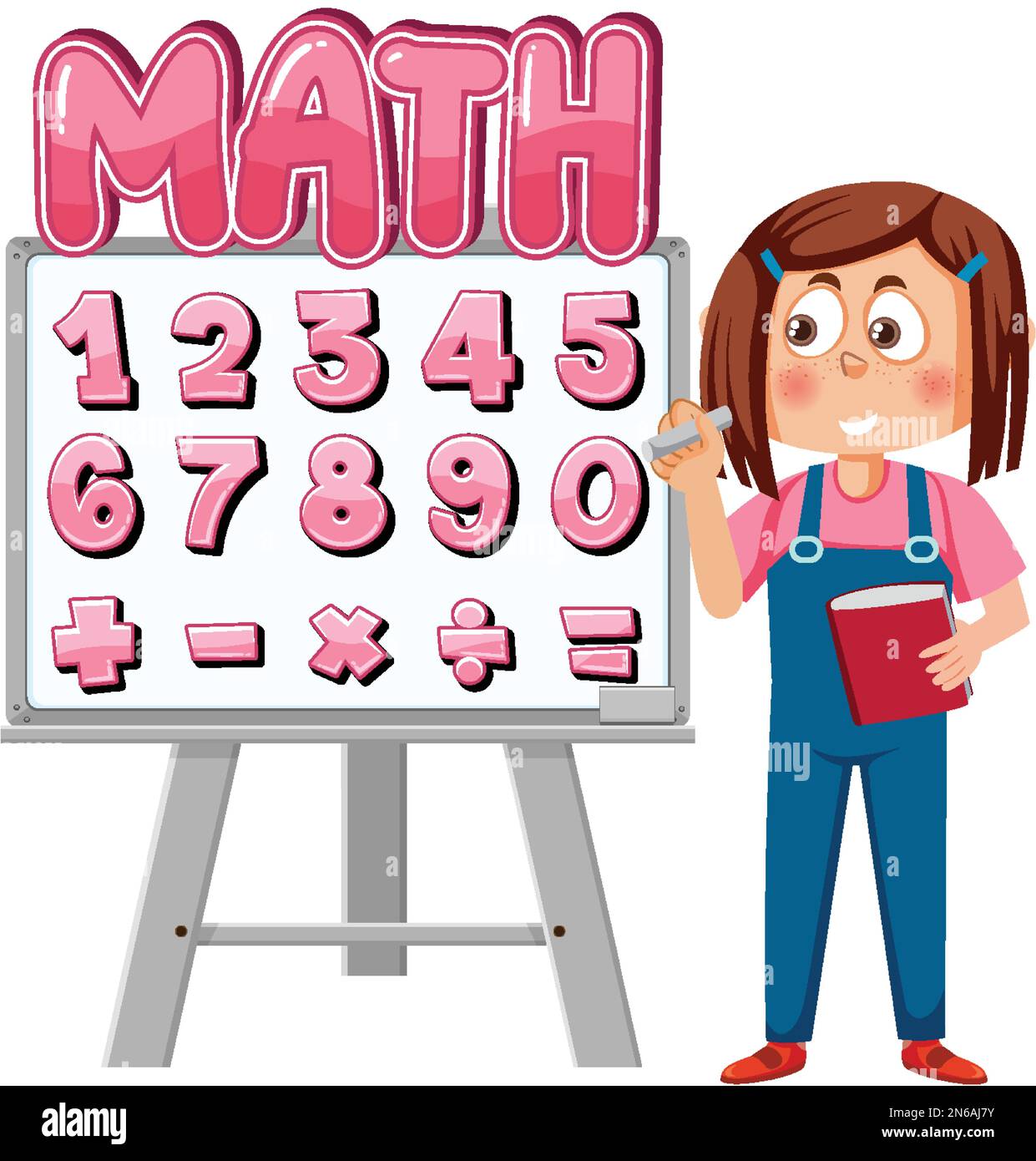 Girl cartoon character with math and number theme illustration Stock ...