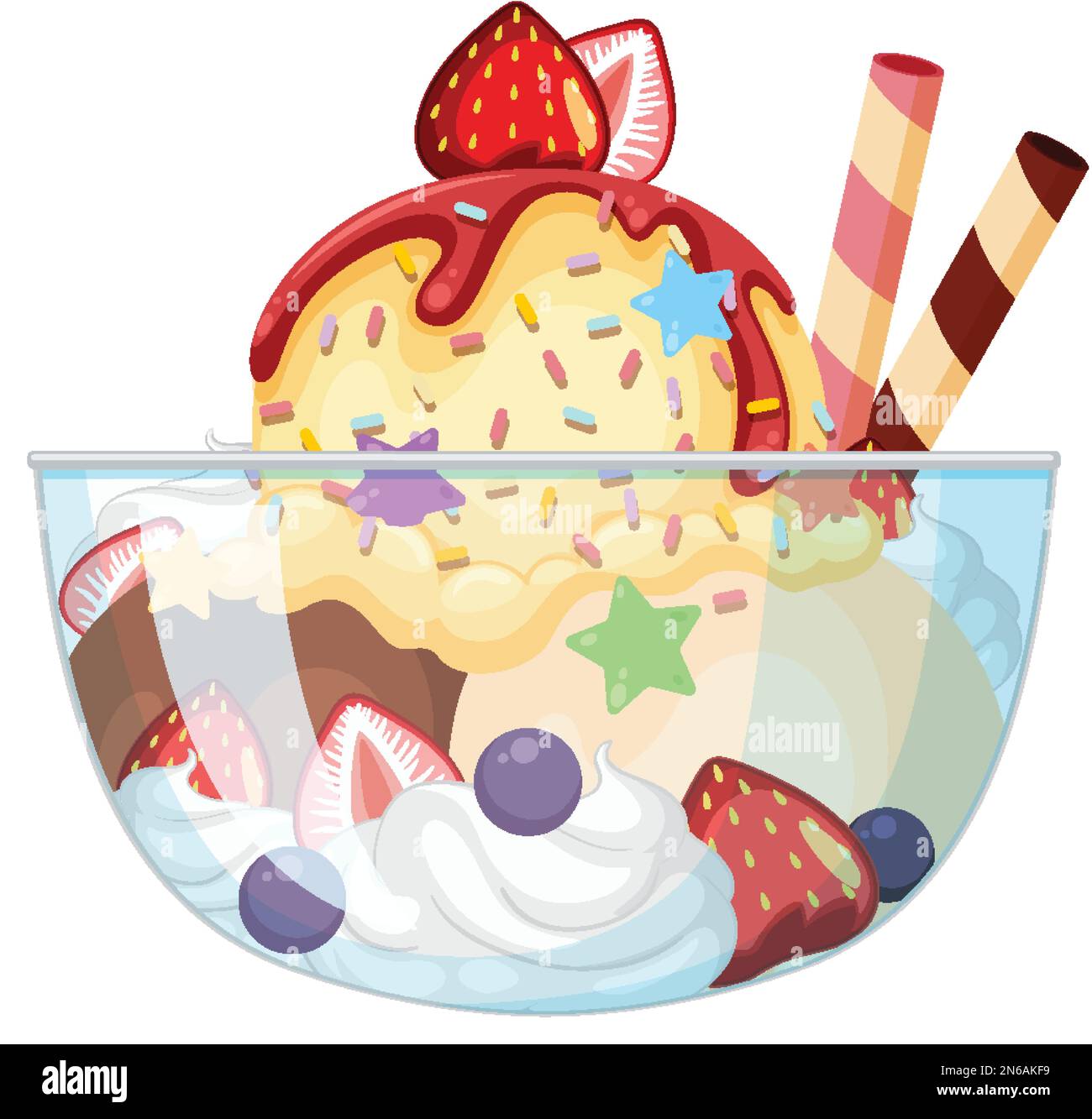 Ice cream sundae served in a glass bowl illustration Stock Vector Image ...