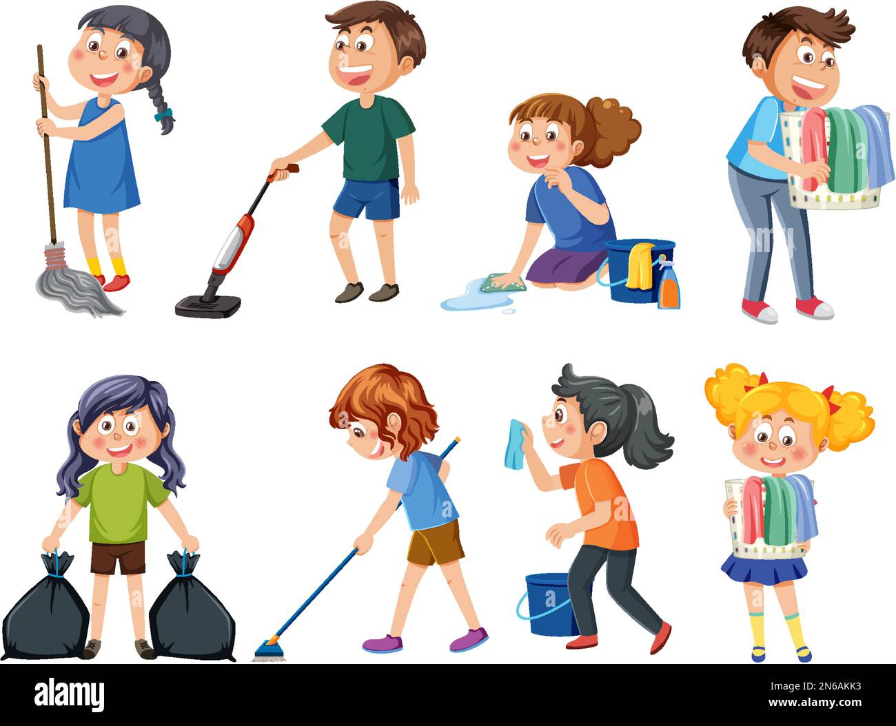 Kids cleaning at home set illustration Stock Vector Image & Art - Alamy