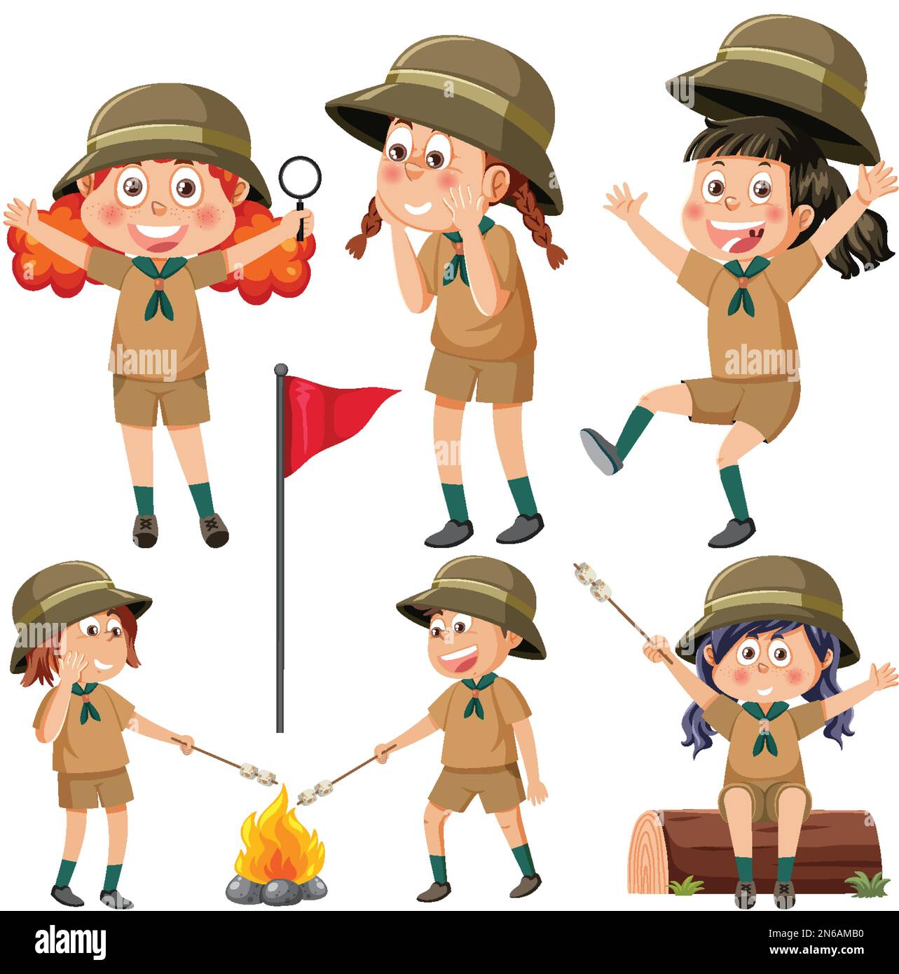 Set of camping kids cartoon character illustration Stock Vector Image ...