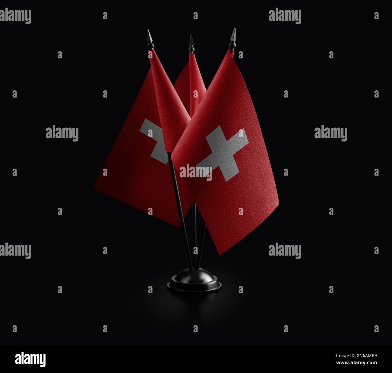 Small national flags of the Switzerland on a black background Stock ...