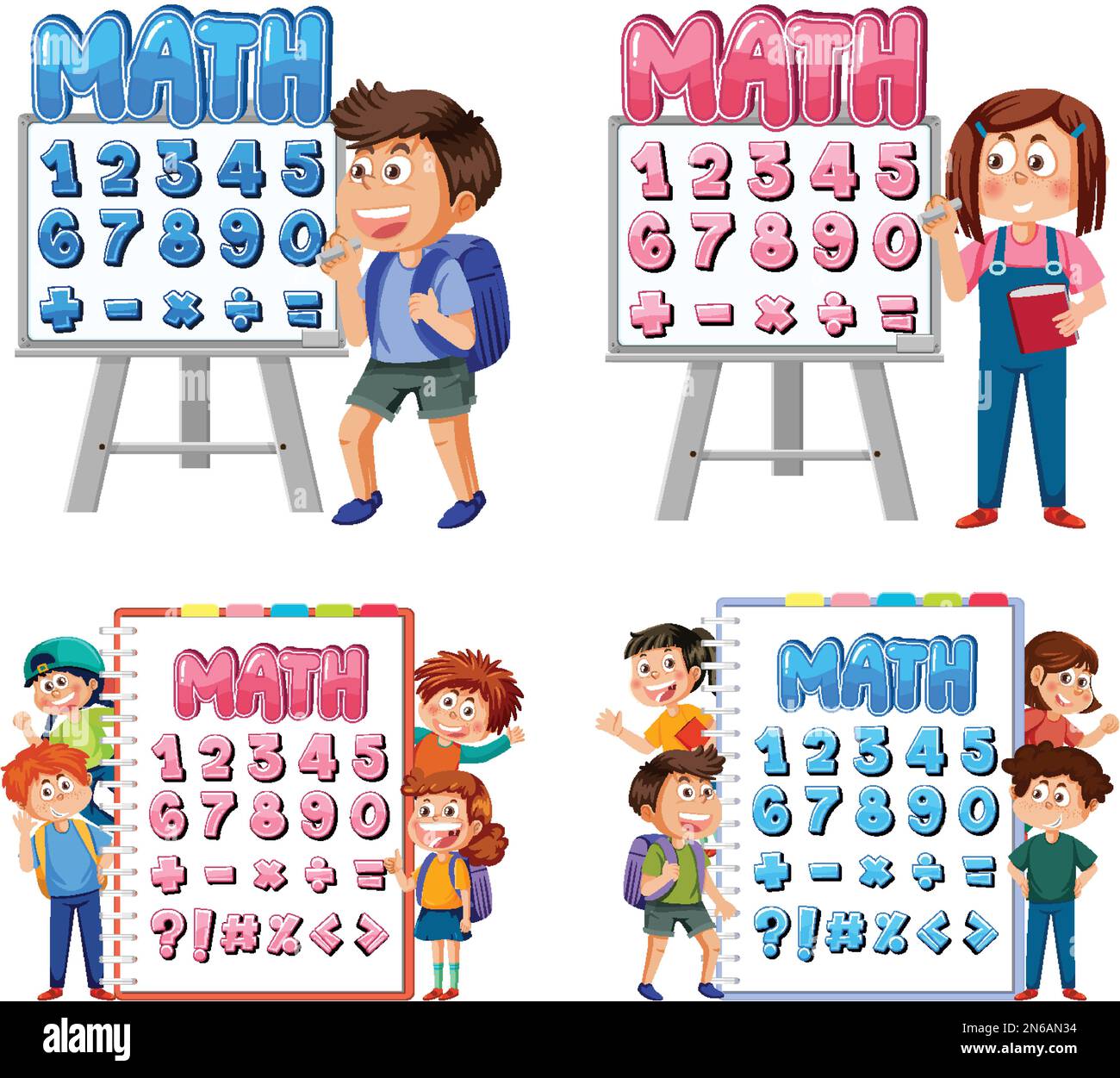 Mathematics kids cartoon set illustration Stock Vector Image & Art - Alamy