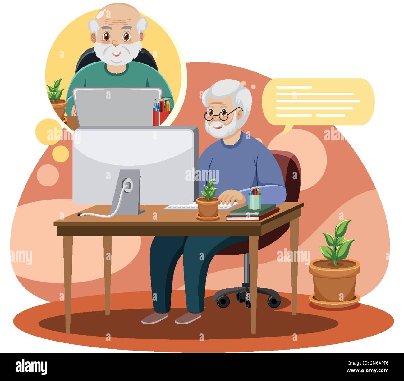 Old man chatting on computer illustration Stock Vector Image & Art - Alamy