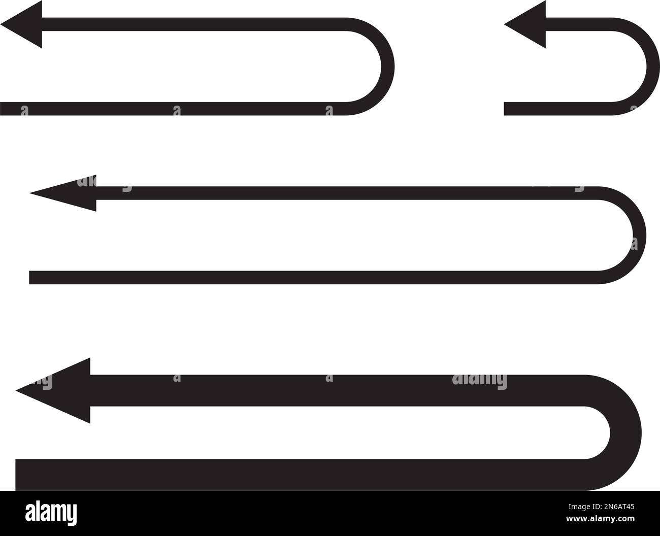 Black U-turning arrow set. A set of short, long, thin, and thick arrows ...