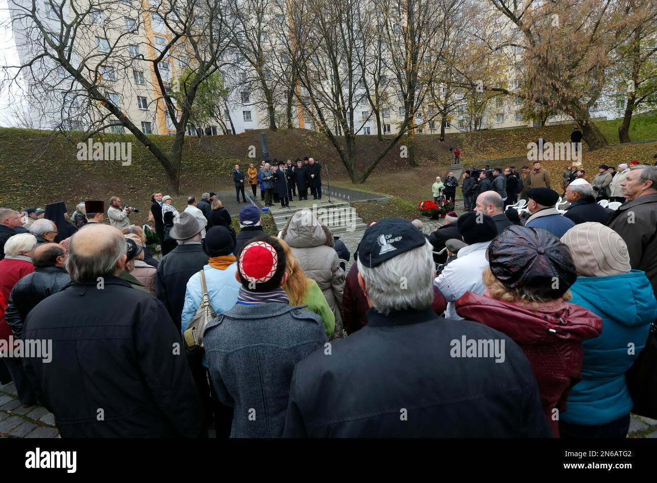 People attend a ceremony to commemorate the 70th anniversary of Minsk ...