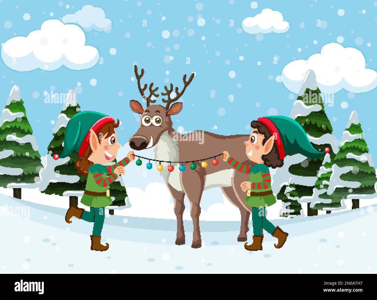 Christmas background with reindeer and elf illustration Stock Vector ...