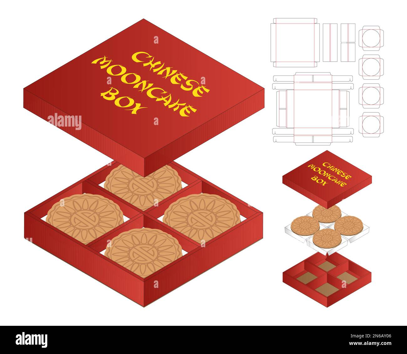Chinese Moon Cake Box packaging die cut template design Stock Vector ...