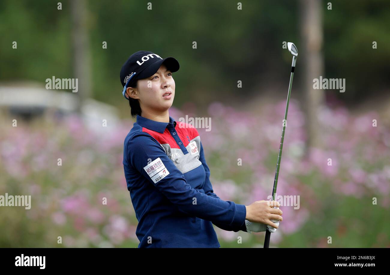 Hyo Joo Kim of South Korea watches her shot on the third hole during the second round of the ...