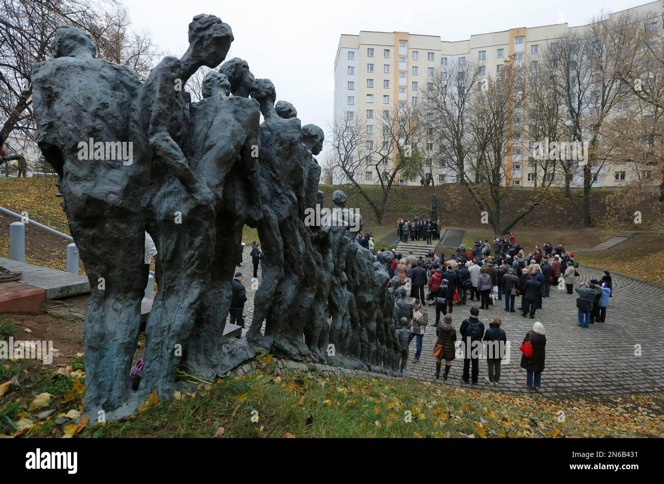 People attend a ceremony to commemorate the 70th anniversary of Minsk ...
