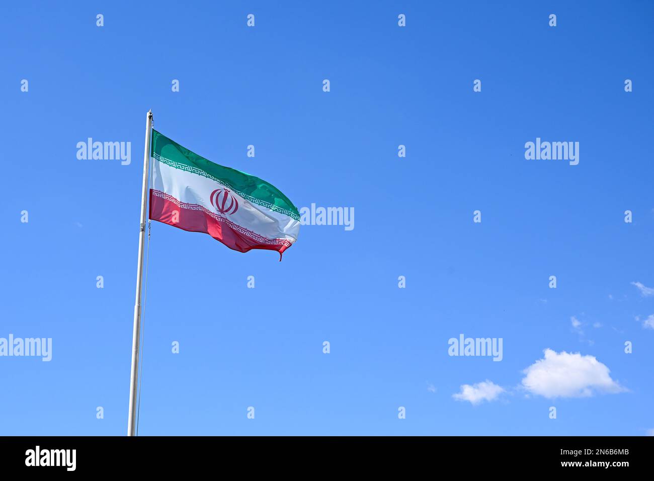 The Iranian flag is seen at the Iranian Embassy in Canberra, Friday ...