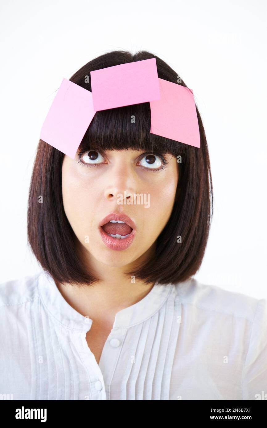 Work is getting ahead of her. Conceptual image of an overworked ...