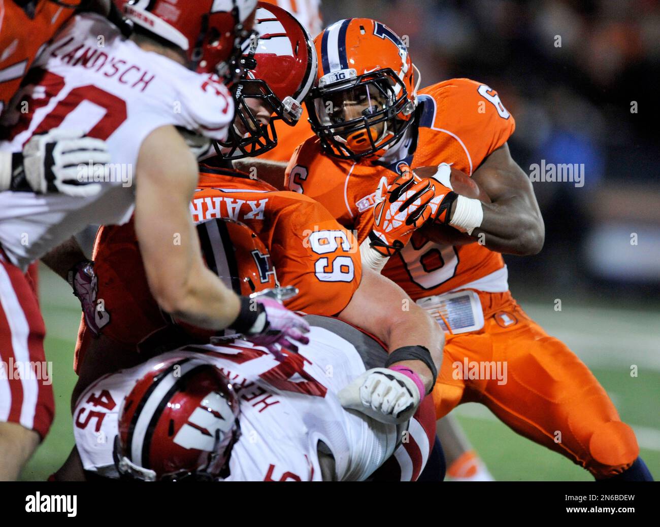 Illinois running back Josh Ferguson (6), is stopped at the goal line ...