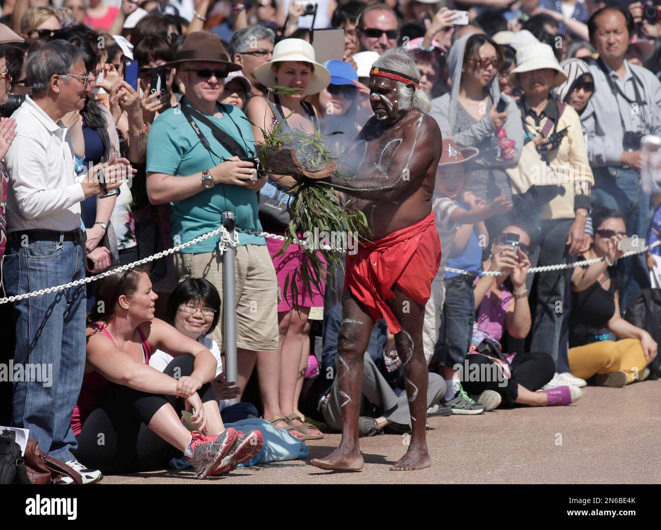 Aboriginal elder Uncle Max Eulo from the Budjedi tribe performs a ...