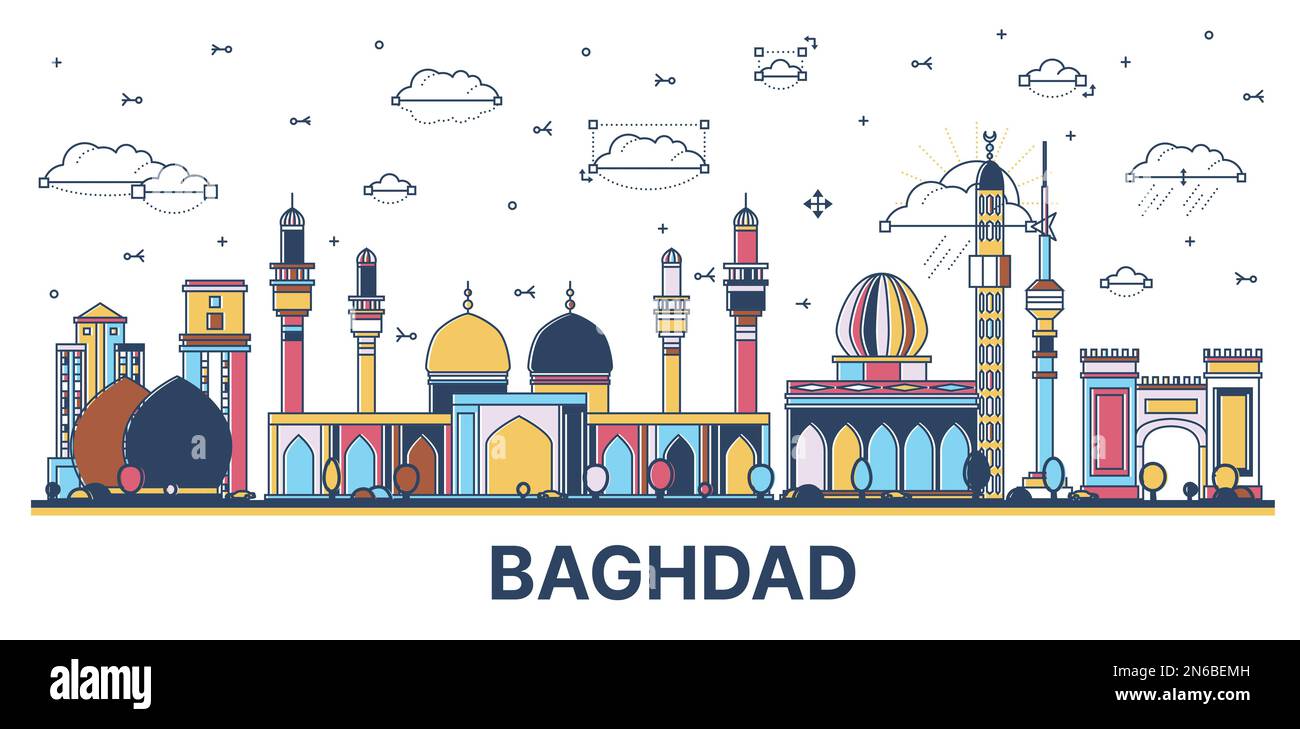 Outline Baghdad Iraq City Skyline with Colored Historic Buildings ...