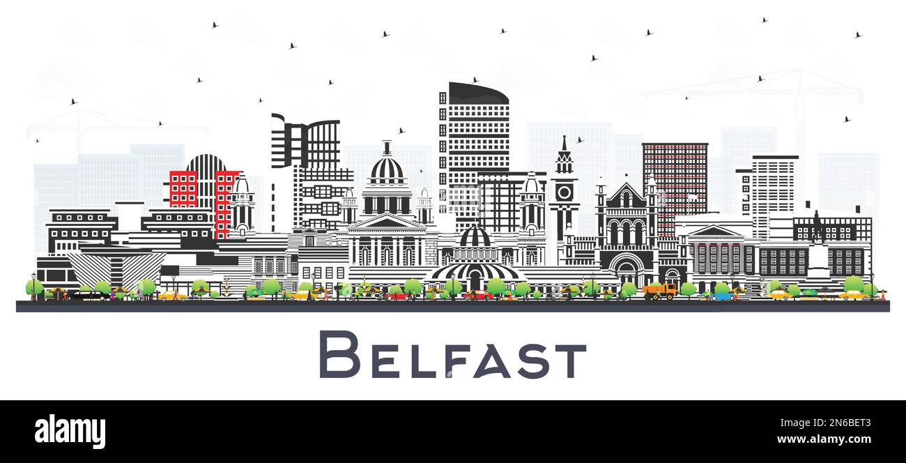 Belfast Northern Ireland City Skyline with Color Buildings Isolated on ...