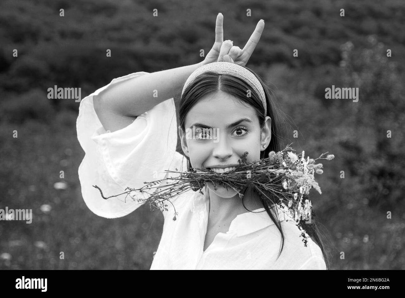 Vegan concept. Crazy people. Vegetarian woman. Take in veggie. Cow girl ...