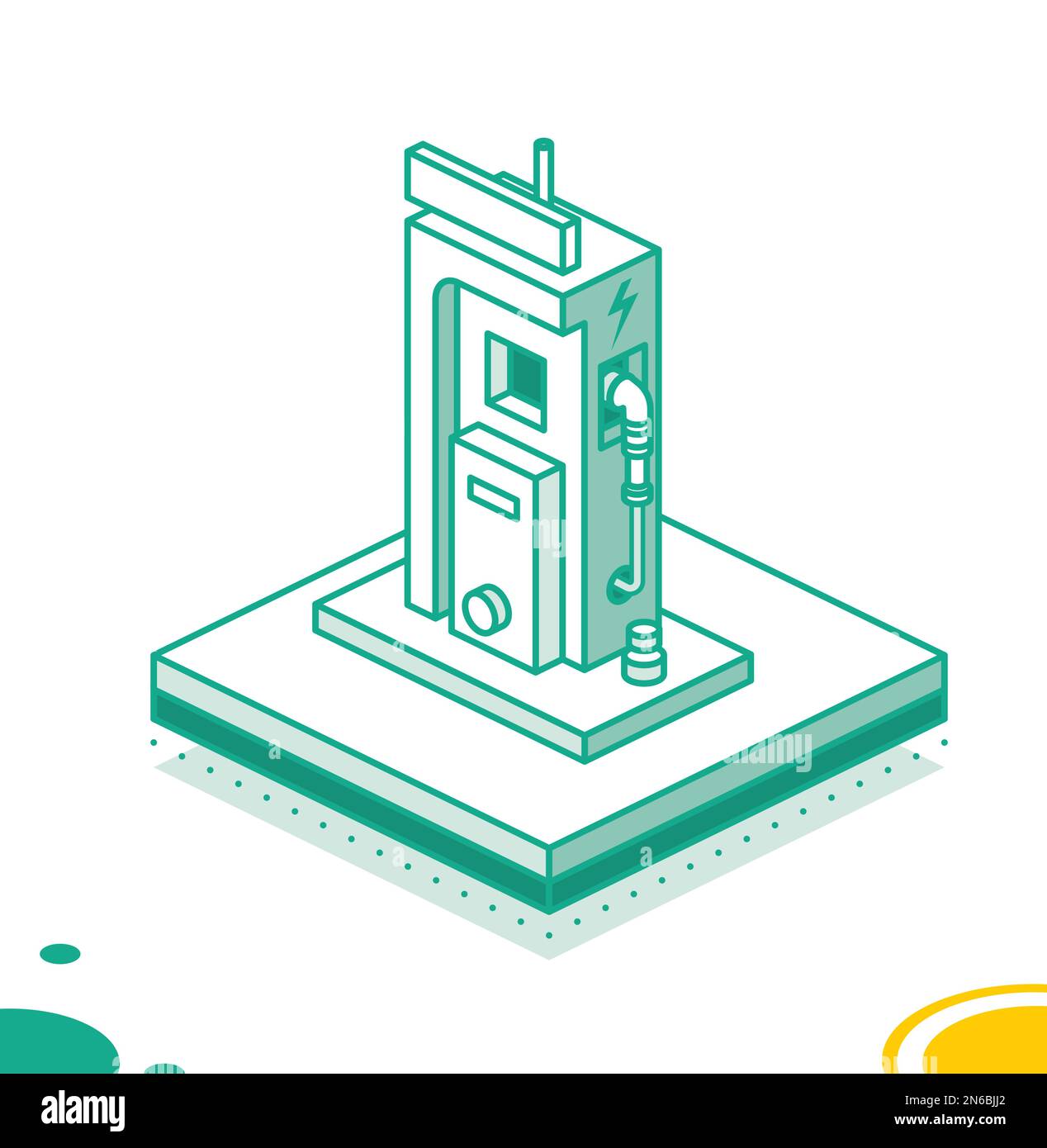 EV charging station or electric vehicle recharging station. Vector illustration. Outline concept ...