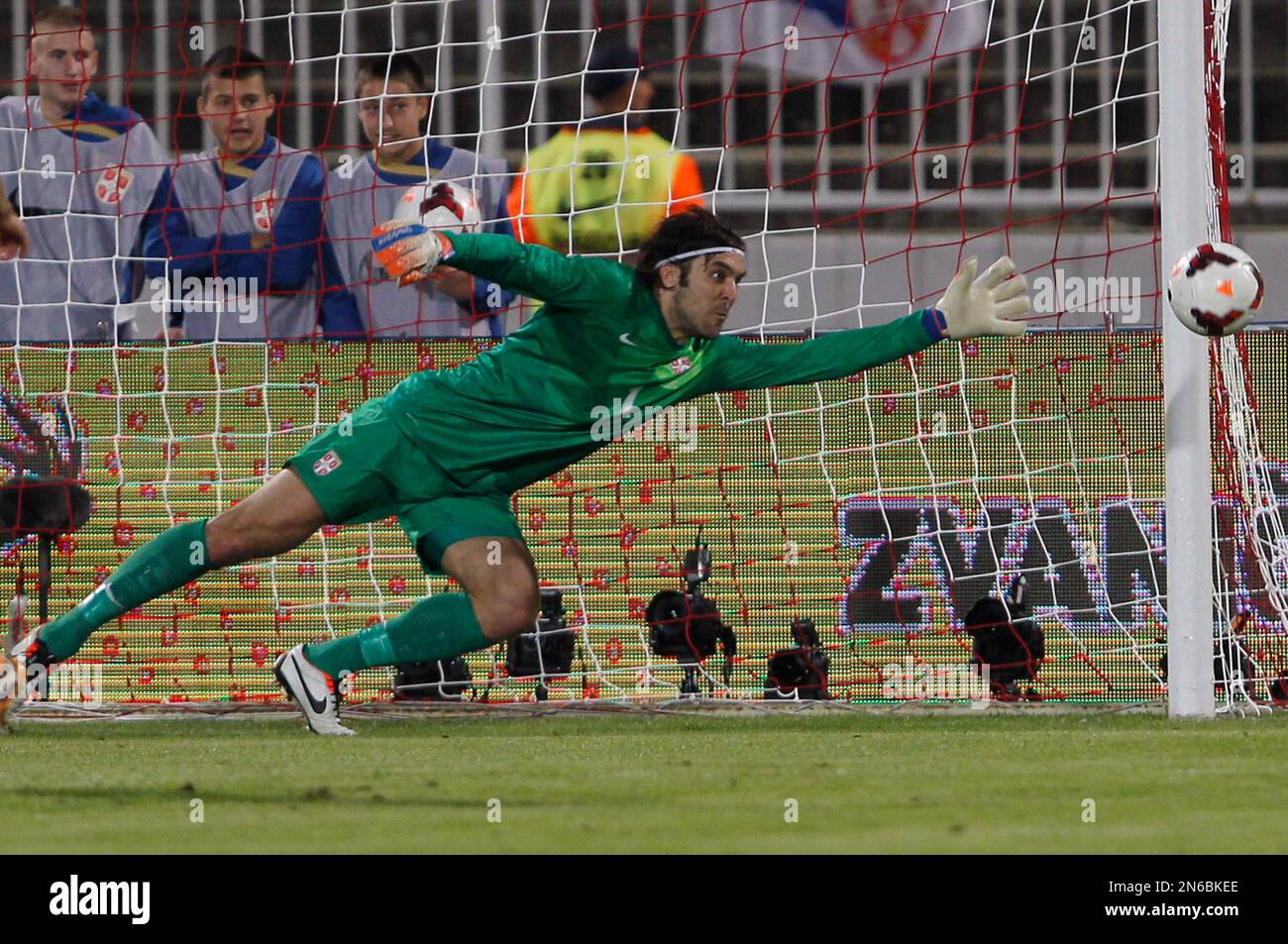 Serbia's goalkeeper Vladimir Stojkovic in action during his friendly ...