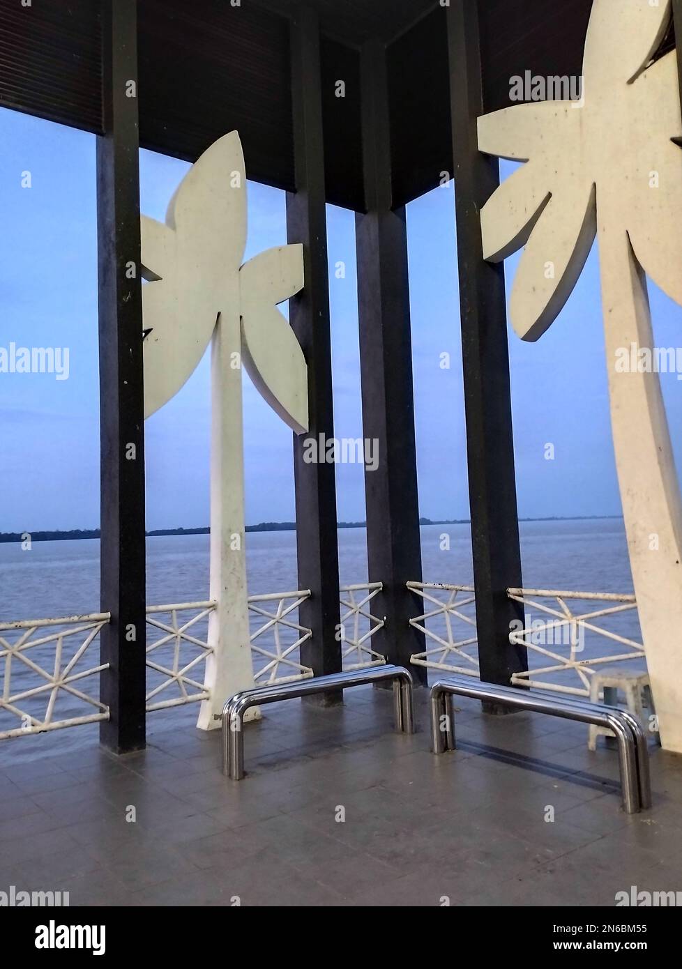 A landscape above a pier in Bagan Datuk that shows a sculpture like a ...