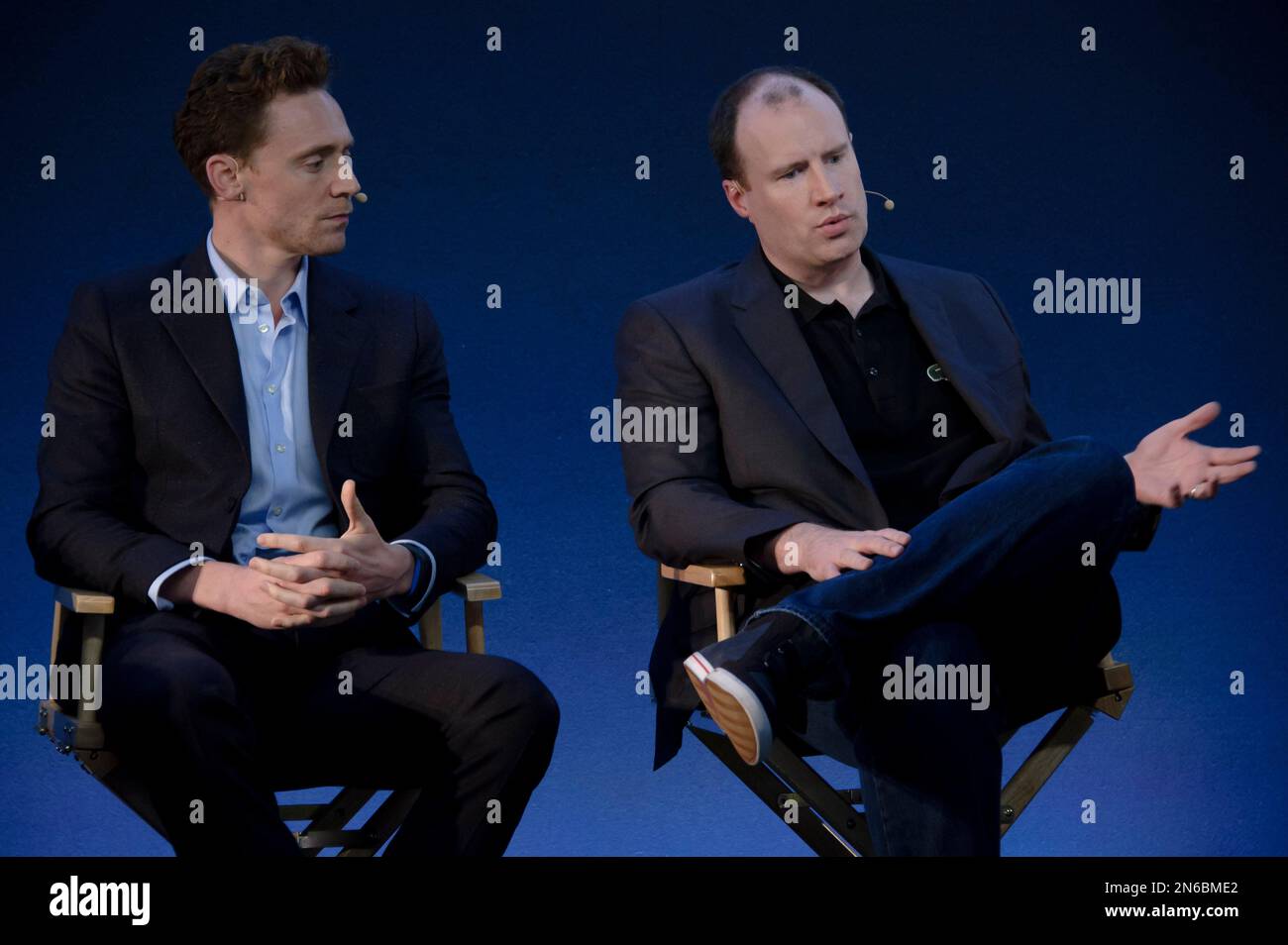 From left, British actor Tom Hiddleston and Producer Kevin Feige at a ...