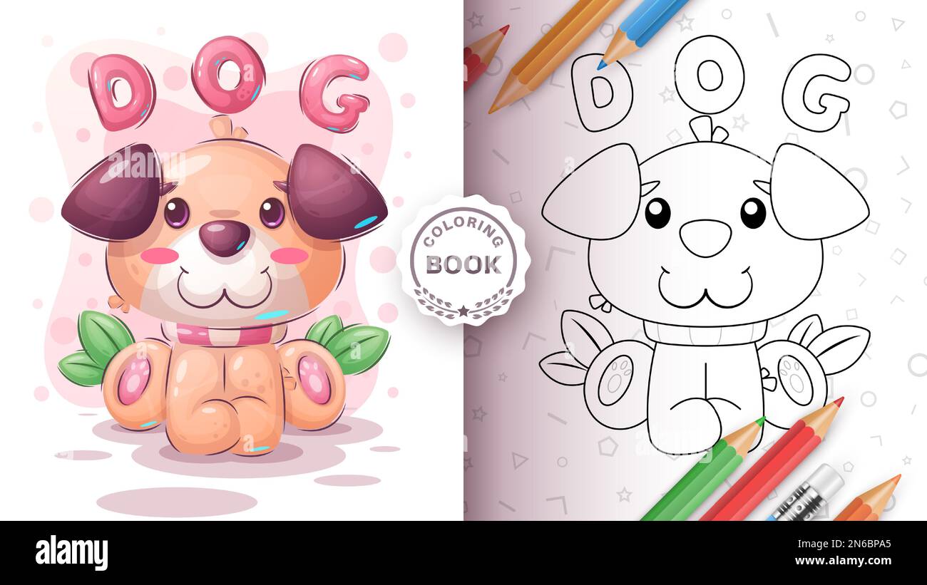 Coloring book cartoon character adorable dog, pretty animal idea for ...