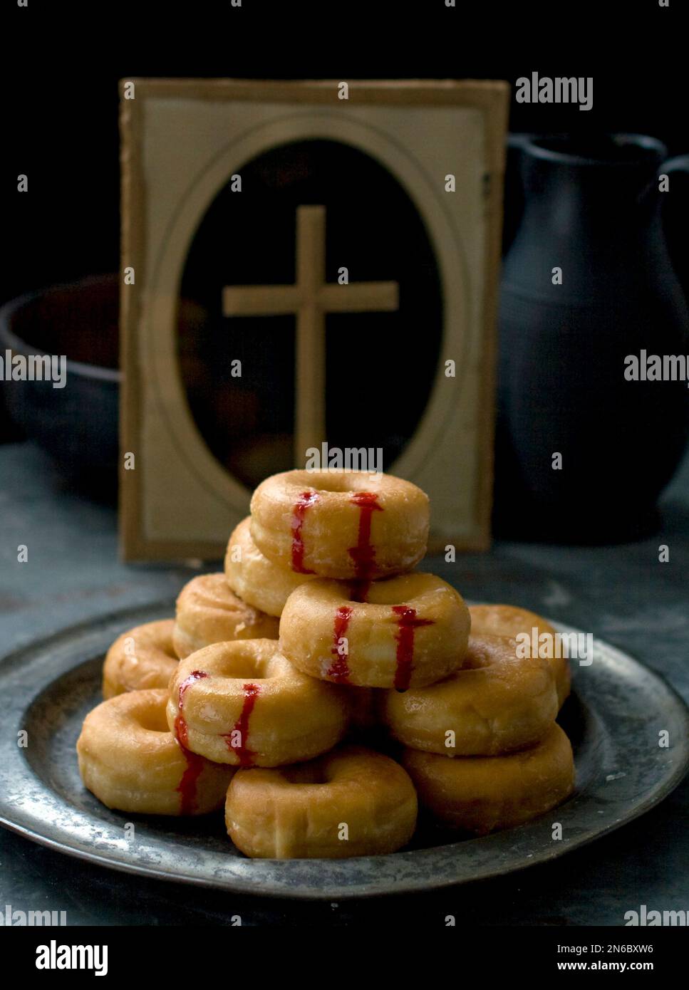 This photo shows "vampire doughnuts" with red gel food coloring ...
